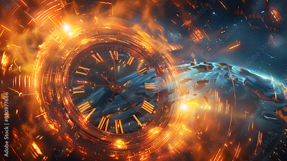 Time Travel Technology Background with the concept of Clocks and Time ...