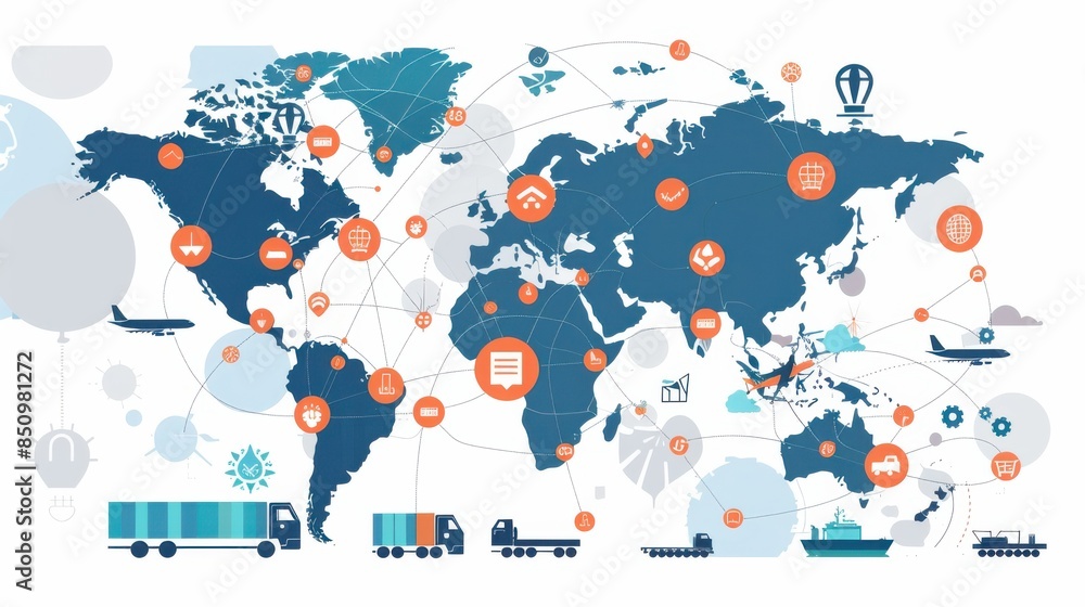A detailed map of the world with interconnected lines representing ...