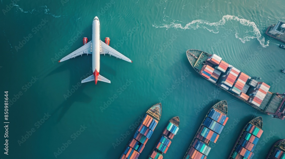 Aerial View of Cargo Plane and Ship Port: An aerial view showing a ...
