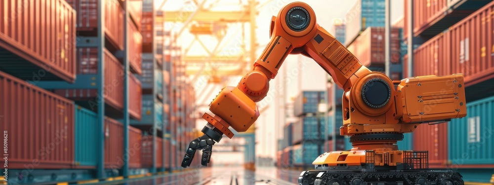 Efficient Cargo Handling with Robotics: Robots working alongside humans in a port to load and ...