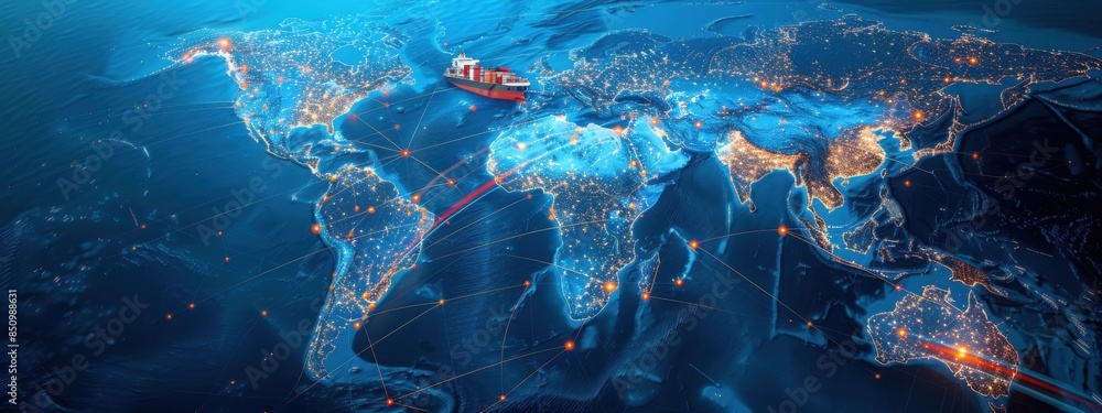 Global Shipping Network: A detailed map with major shipping routes ...