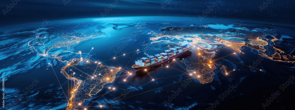 Global Shipping Network: A detailed map with major shipping routes ...