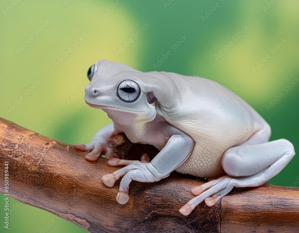 Australian whites tree frog sitting on branch, dumpy frog on branch ...
