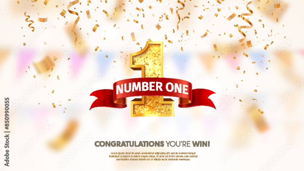 Win 1 place celebrating 3d vector illustration. Number one champion ...