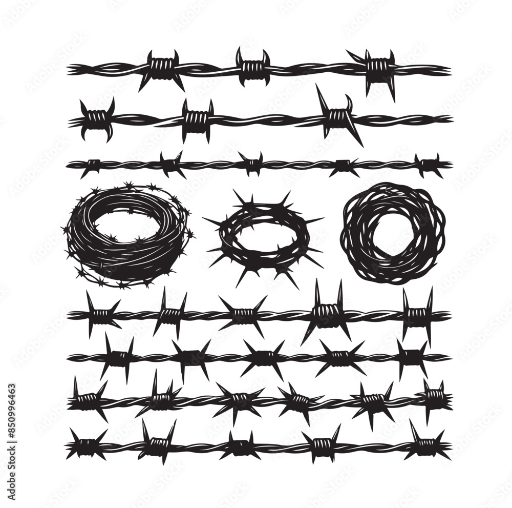 Barber Wire set isolated white background. Razor Wire in trendy minimal ...