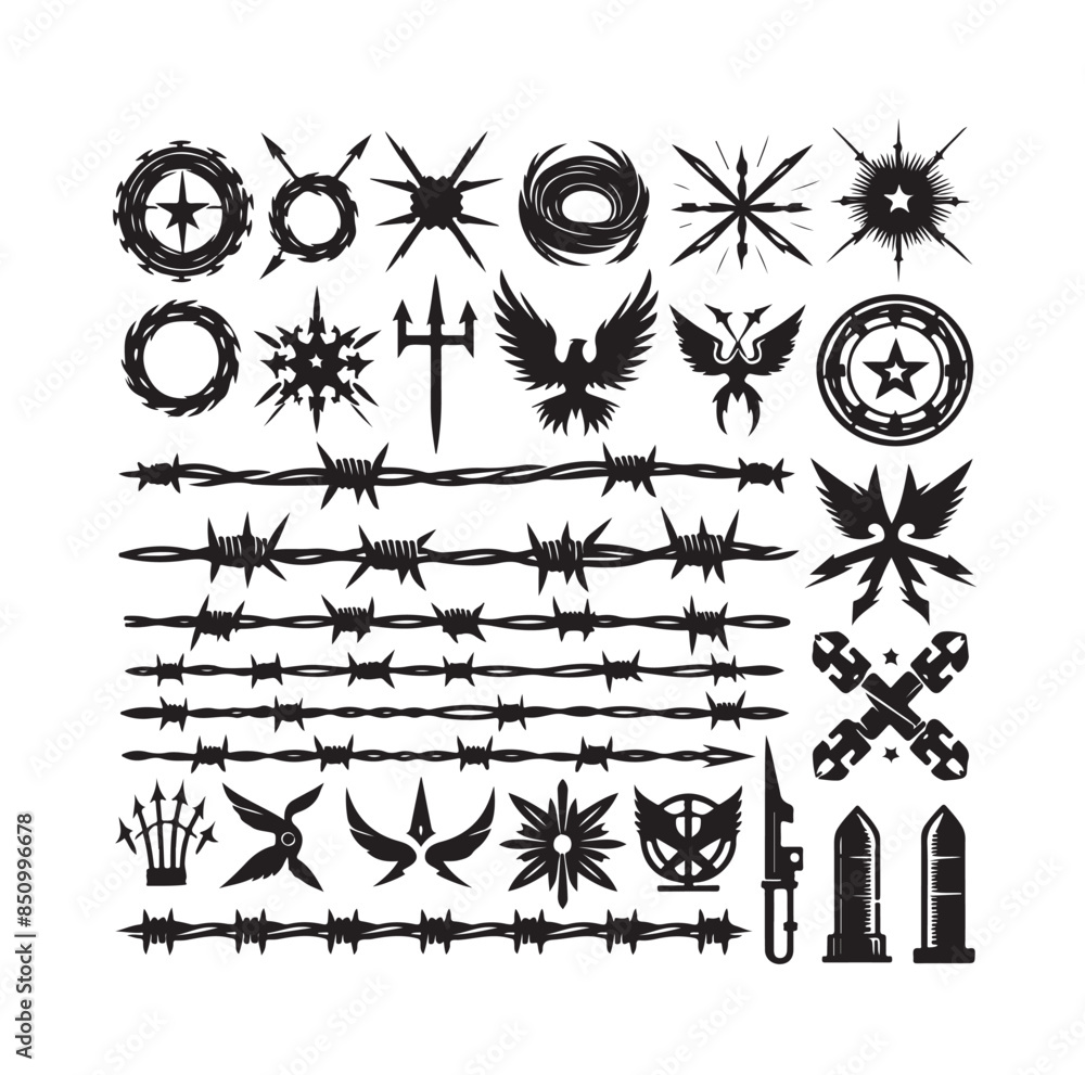 Barber Wire set isolated white background. Razor Wire in trendy minimal ...