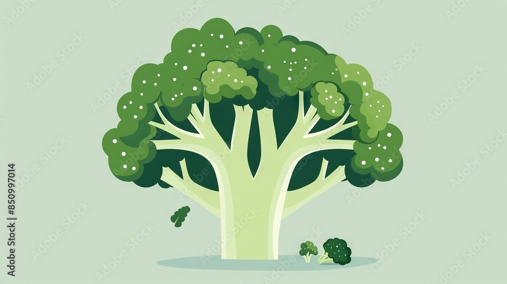 Large green broccoli tree, with numerous leaves on its trunk and a ...