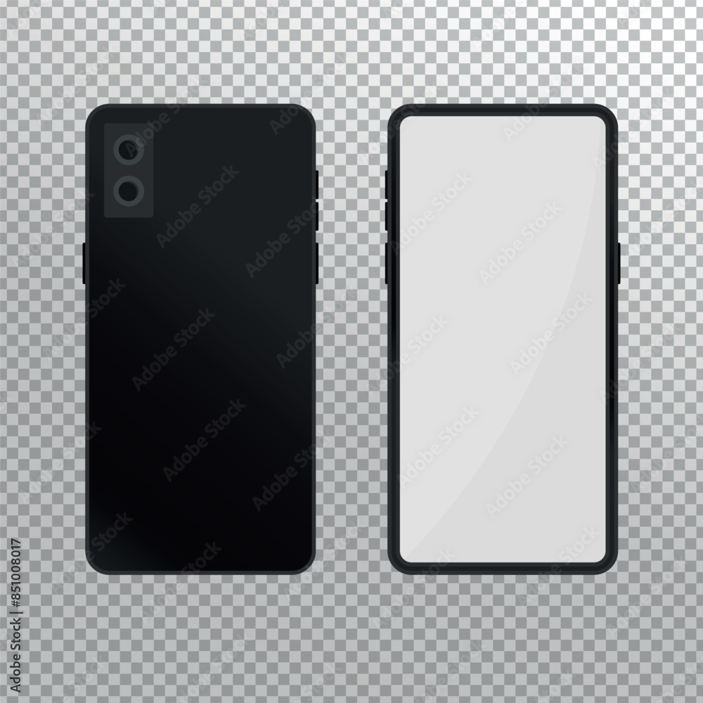 Smartphone mockup on transparent background. Front and back view ...