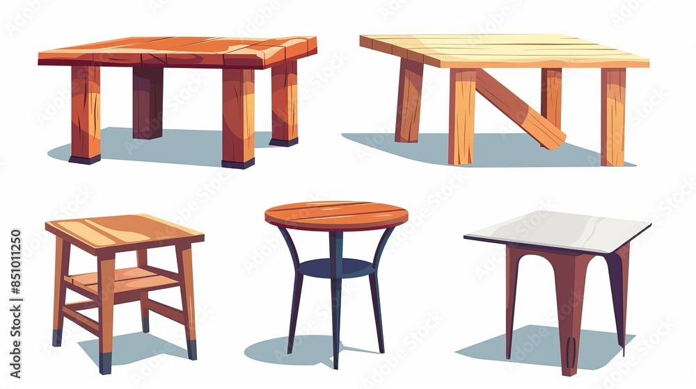 cartoon table. Glass, metal, and wooden furniture for cafes and home ...