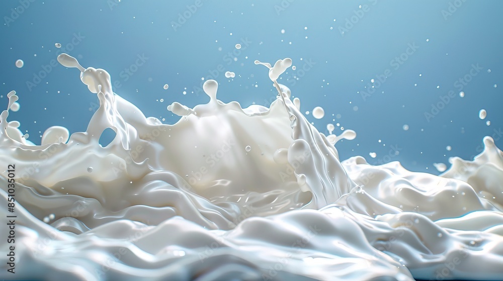 Splattered milk splash, pouring white liquid flow for low, full ...