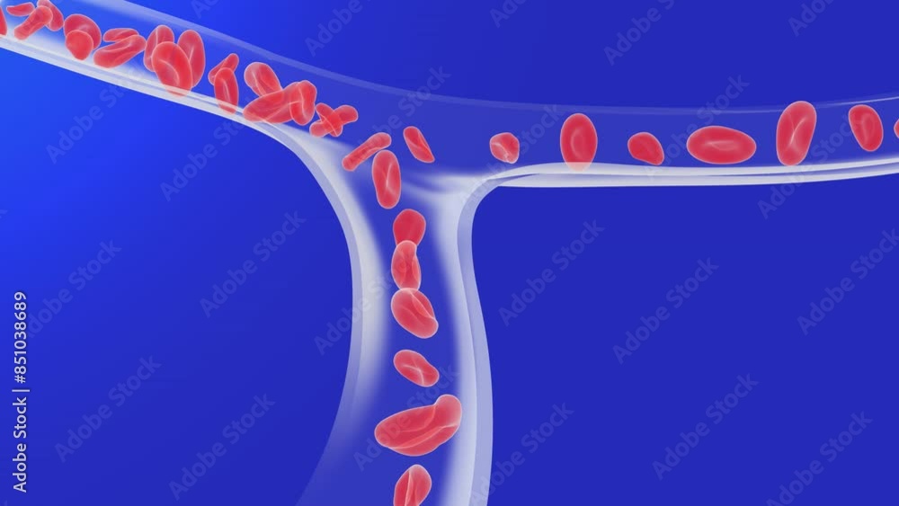 Anatomical 3D animation of an artery or vein with the movement of red ...