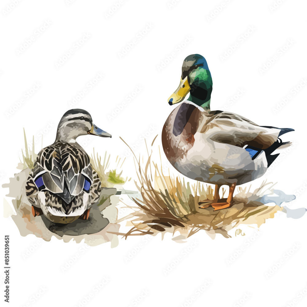 Watercolor Vector painting of a duck, isolated on a white background ...