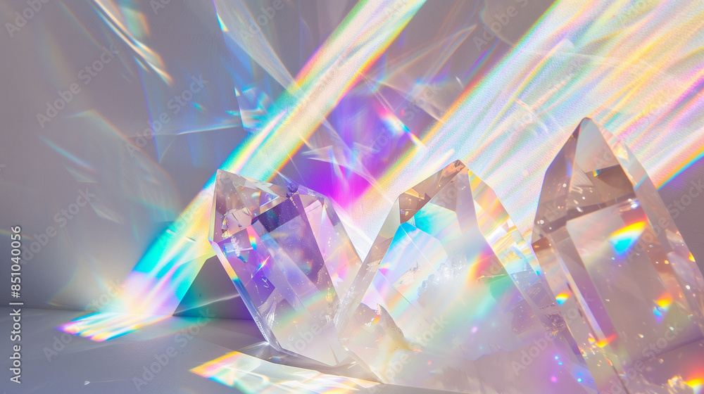 Sunlight refracting through a crystal creating a spectrum of vibrant ...