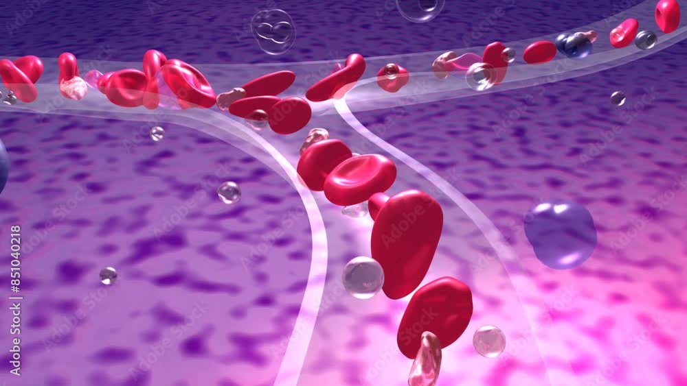 Anatomical 3D animation of an artery or vein with the movement of red ...