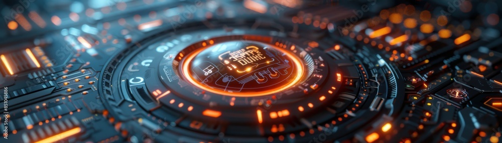 Futuristic digital technology background showcasing glowing circular ...