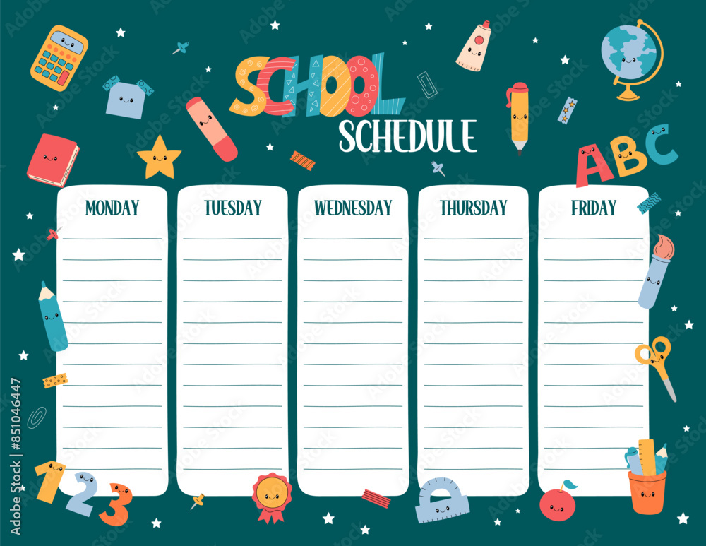 School Schedule template printable US Letter size vector. Weekly class ...