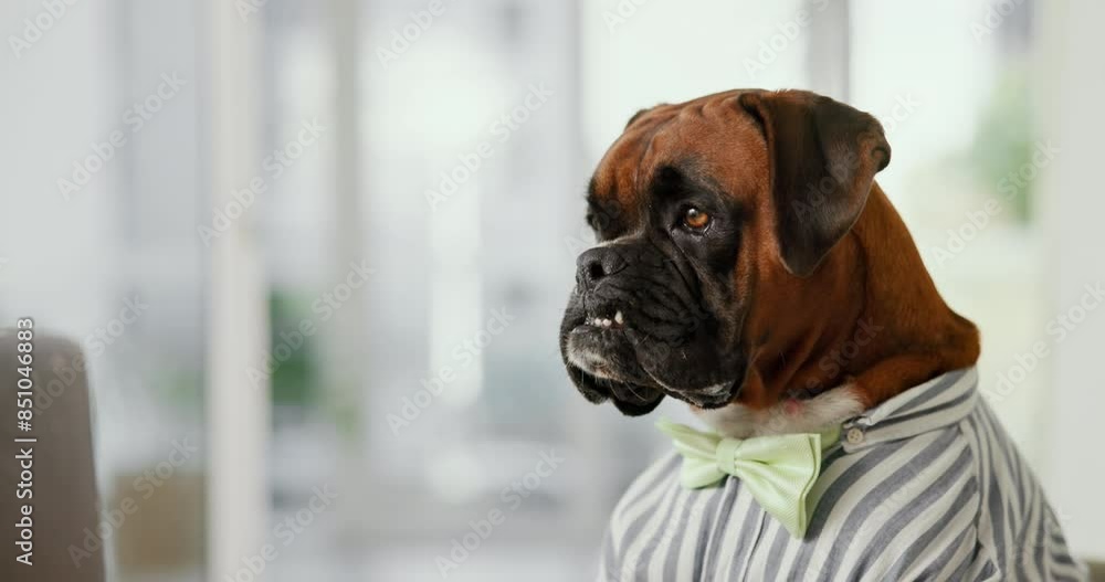 Office, business and dog on laptop at desk for working, career and job ...