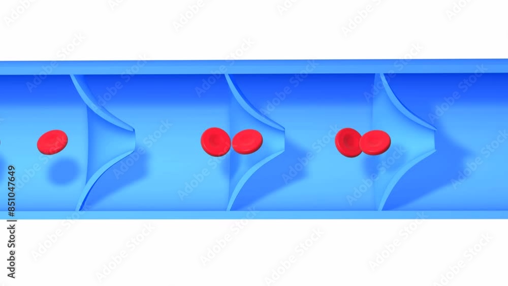 Anatomical 3d animation of healthy vein. Movement of valves opening and ...