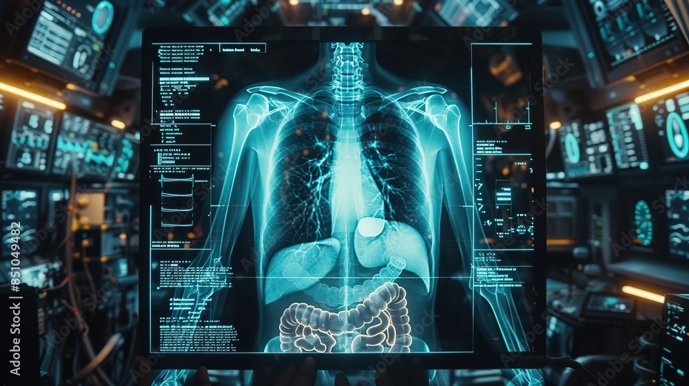 Radiological chest x-ray film for medical diagnosis, Lungs of human ...