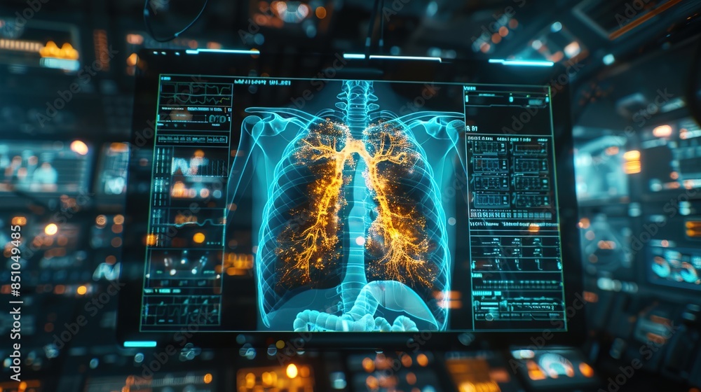Radiological chest x-ray film for medical diagnosis, Lungs of human ...