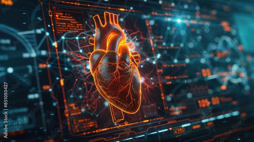 patient heart functions and blood vessel on virtual interface. Medical ...