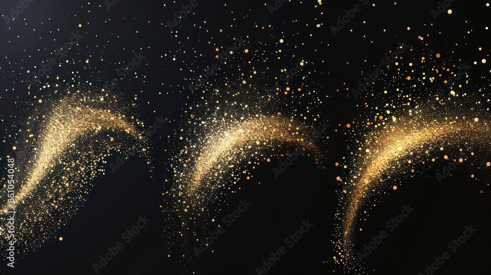 gold sparkles are falling from the sky. The sparkles are falling in a ...