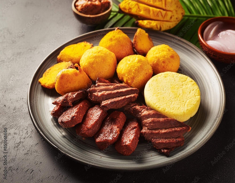 fried or chopped - Veal, chicken, beef, chorizo, yuca and arepa ...
