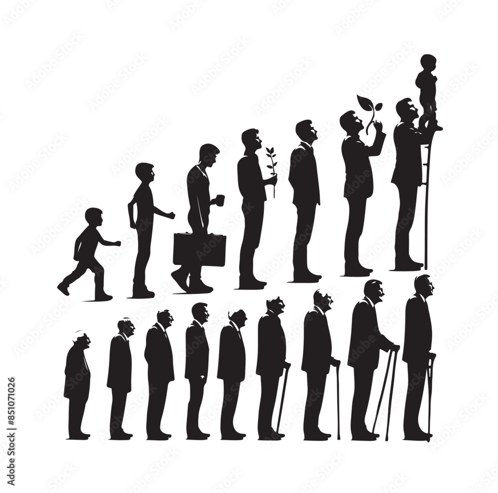 Human in different ages. Silhouette profile of male and female person ...