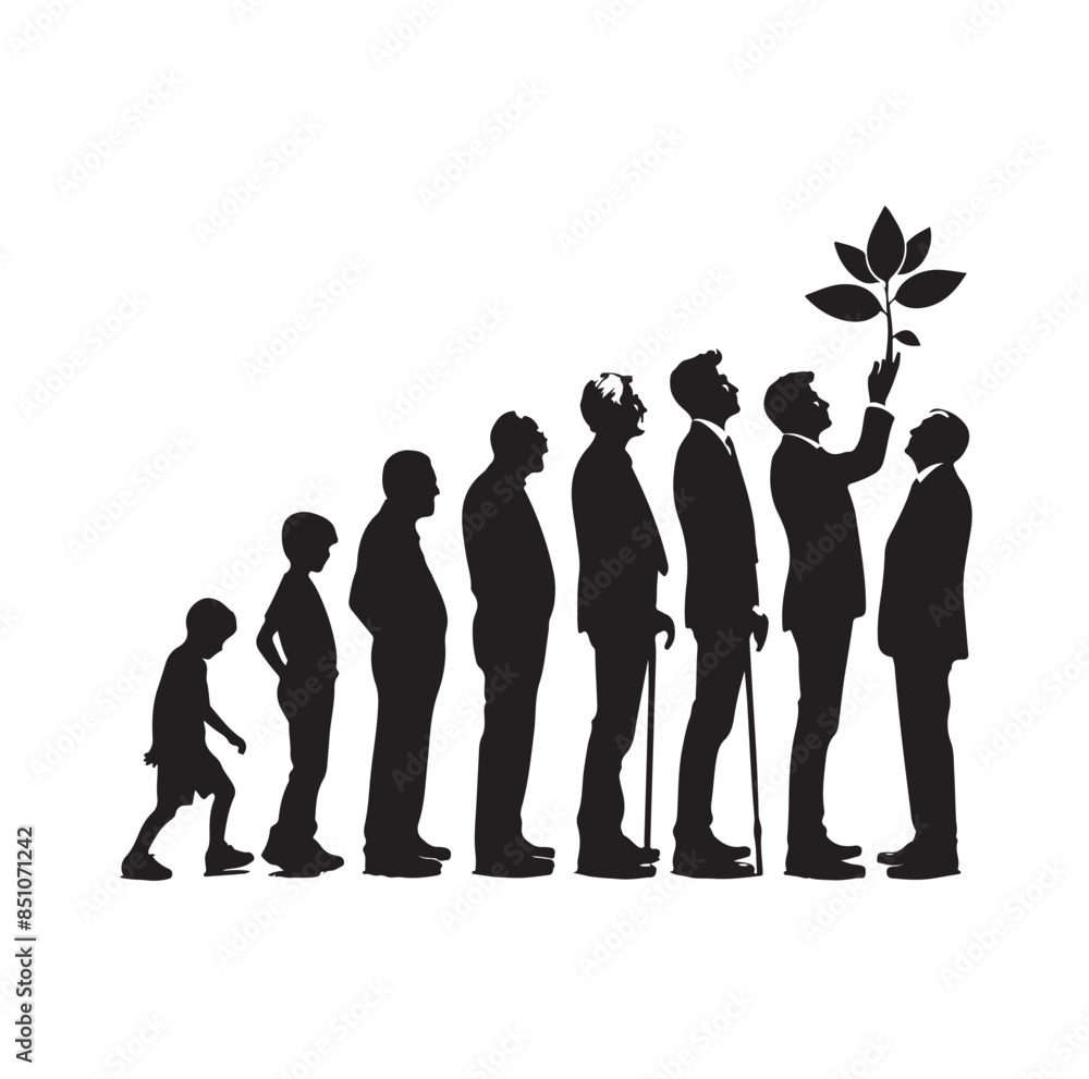 Human in different ages. Silhouette profile of male and female person ...