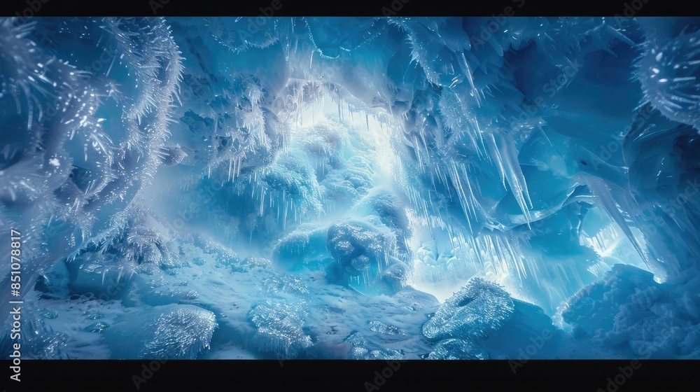 Fantasy image of icy abstract caverns deep underground, with light ...