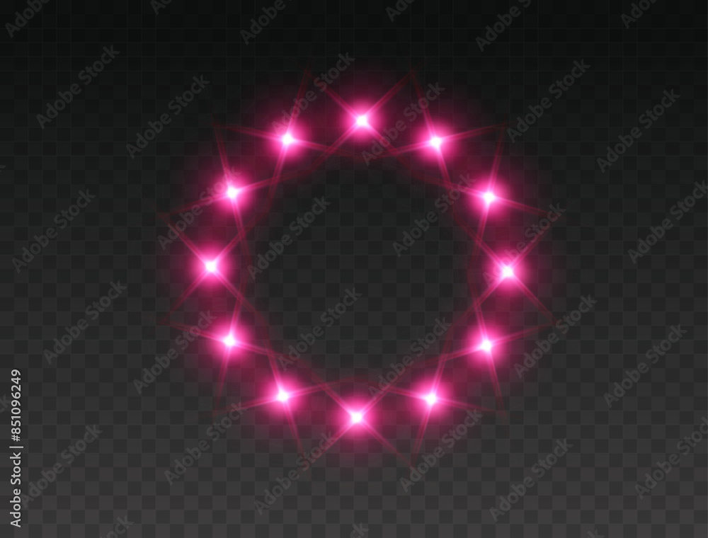Pink round light effect frame, illuminate ring with lamps isolated on ...