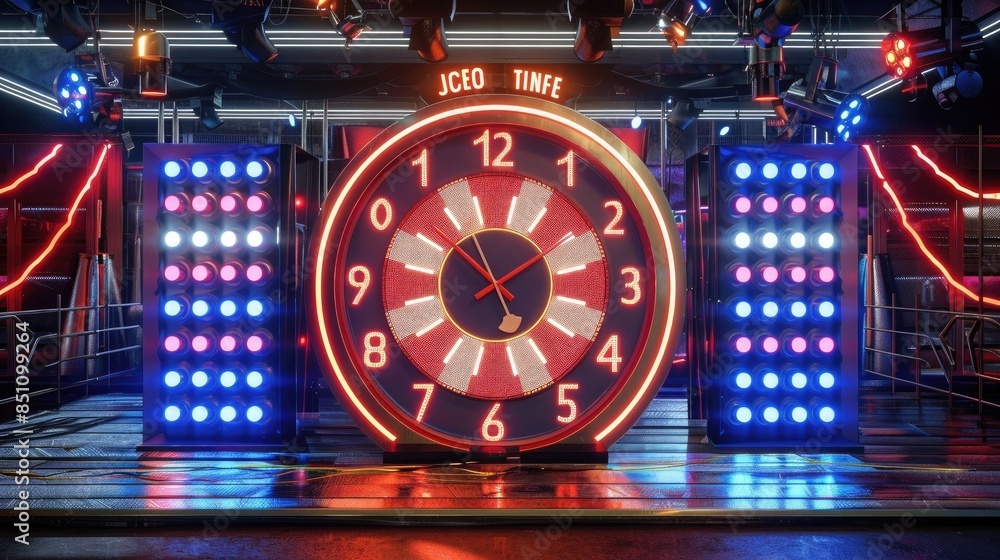 Quiz Show Set with a Big Countdown Clock and Flashing Lights. Concept ...