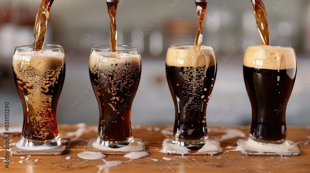 Four stages of a pint of stout from the moment it is poured till it is ...