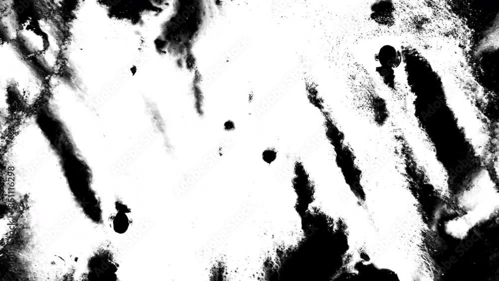 Black ink artistic flow splatter spots spills white paper beautiful ...