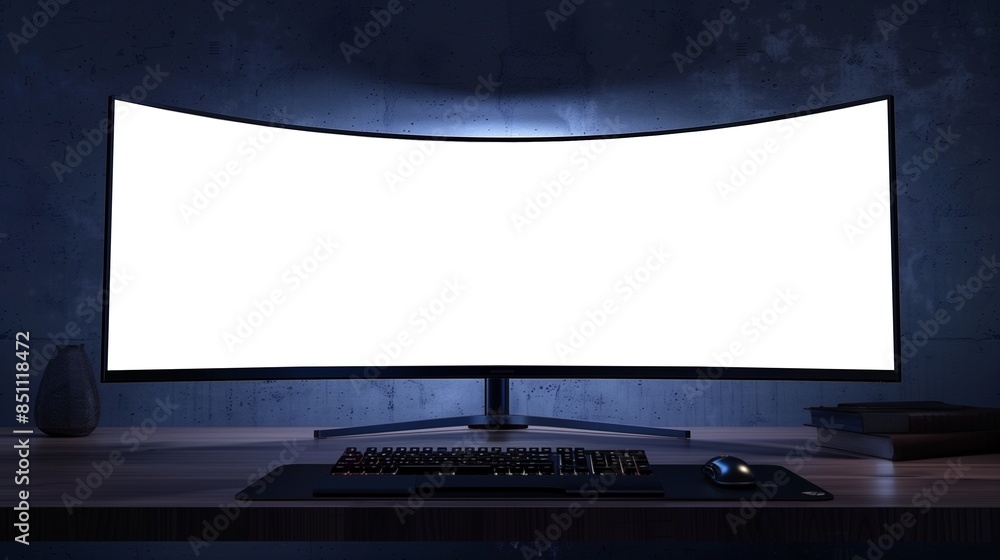 Mockup of ultra-wide curved monitor with backlighting, AI-generative ...