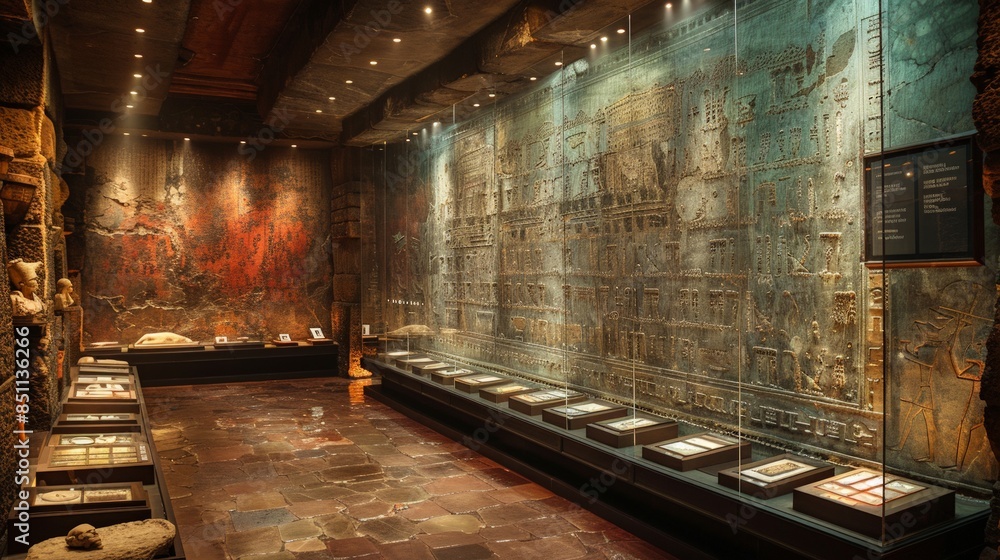 Ancient Artifacts with Digital Displays: Create a background showing ...