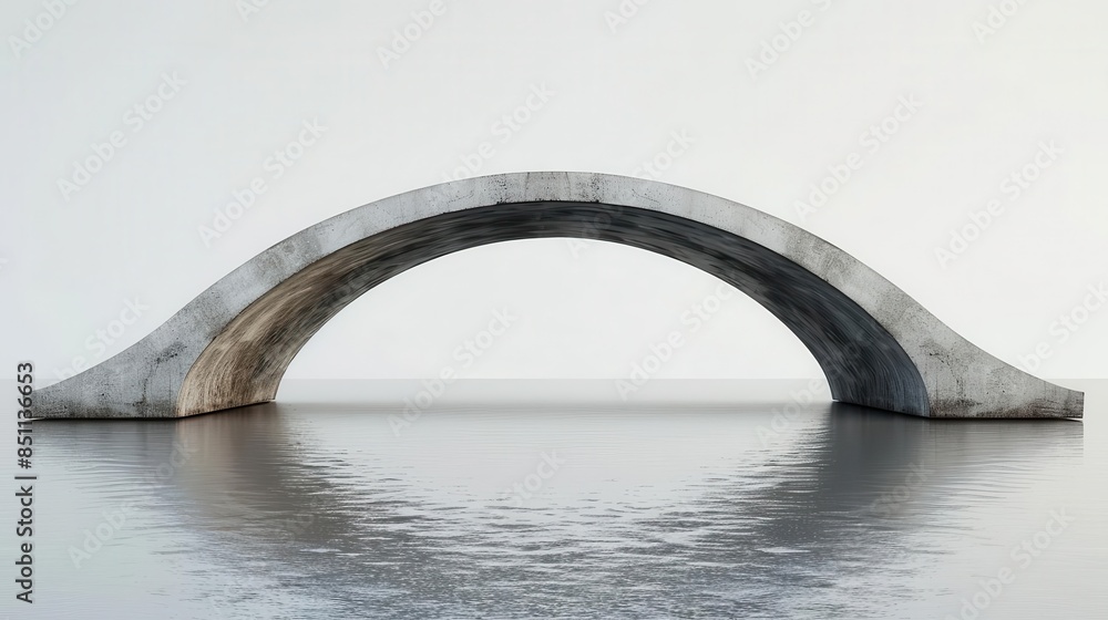 Arch bridge over river, structural engineering, 3D realistic, isolated ...