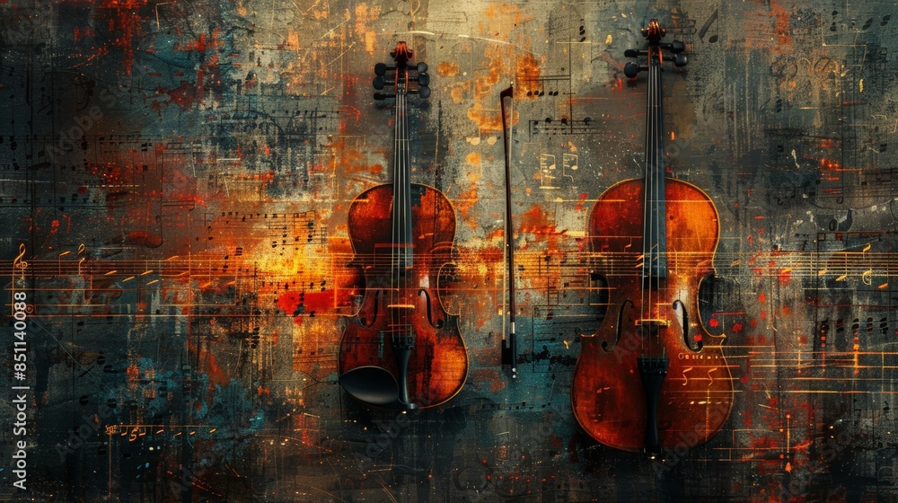 Vintage Instruments with Digital Music Notes: Create a background with ...