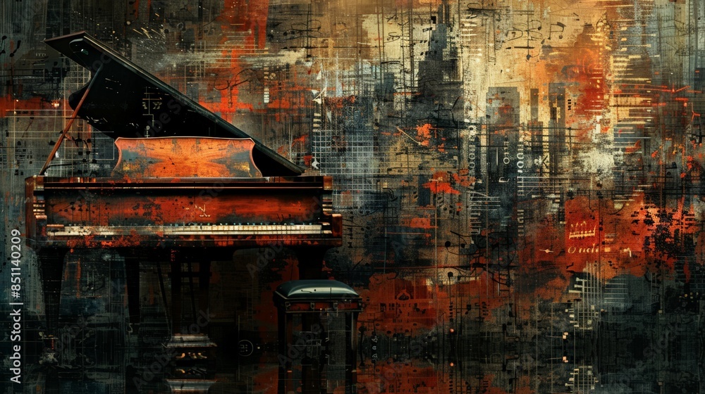 Vintage Instruments with Digital Music Notes: Create a background with ...
