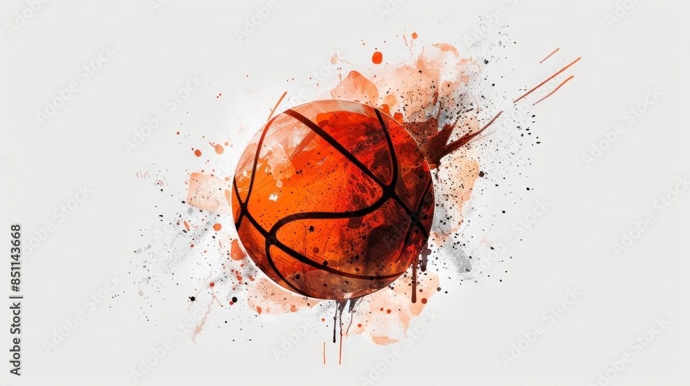 Abstract basketball ball artwork with colorful paint splashes on white ...