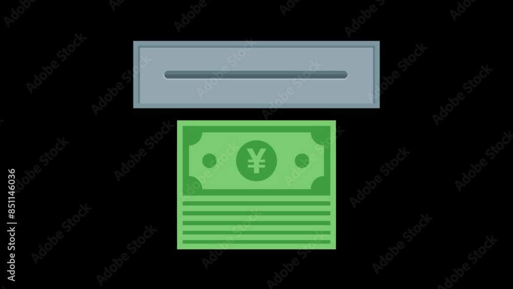 Animation of banknotes with Yen currency, coming out of an ATM machine ...