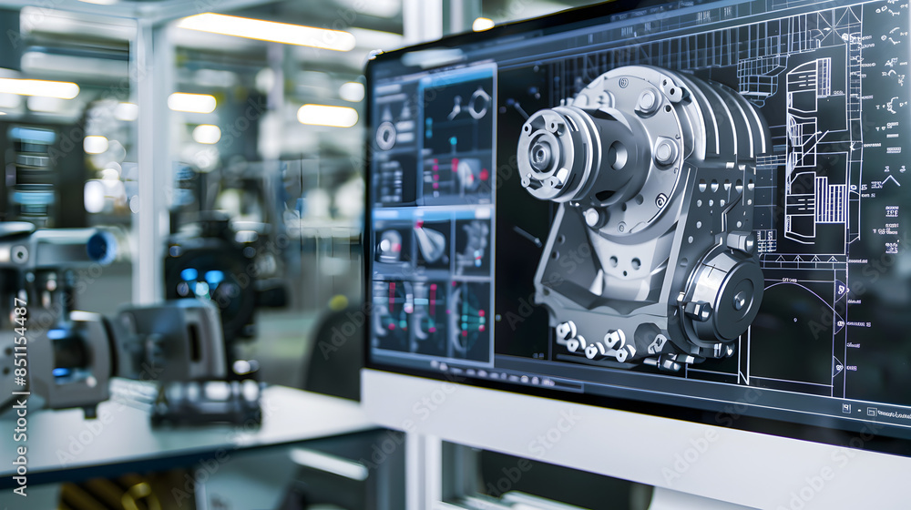 Computer Monitor Display with 3D CAD Software with Prototype Turbine ...