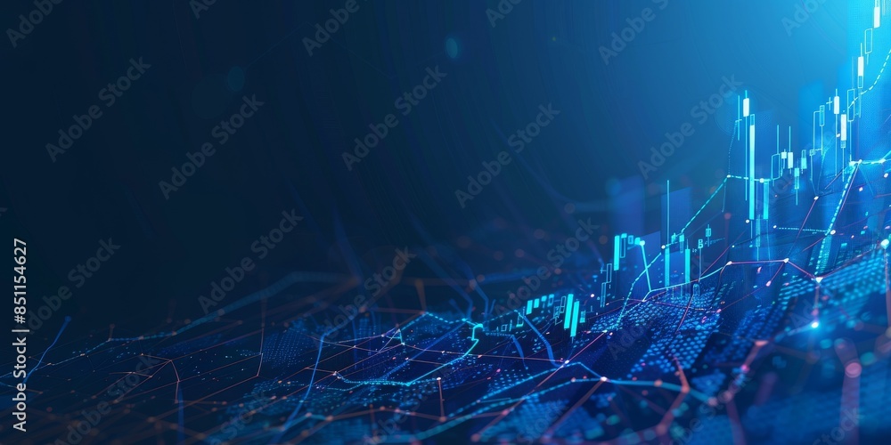 Blue stock market background with financial graphs and line charts ...