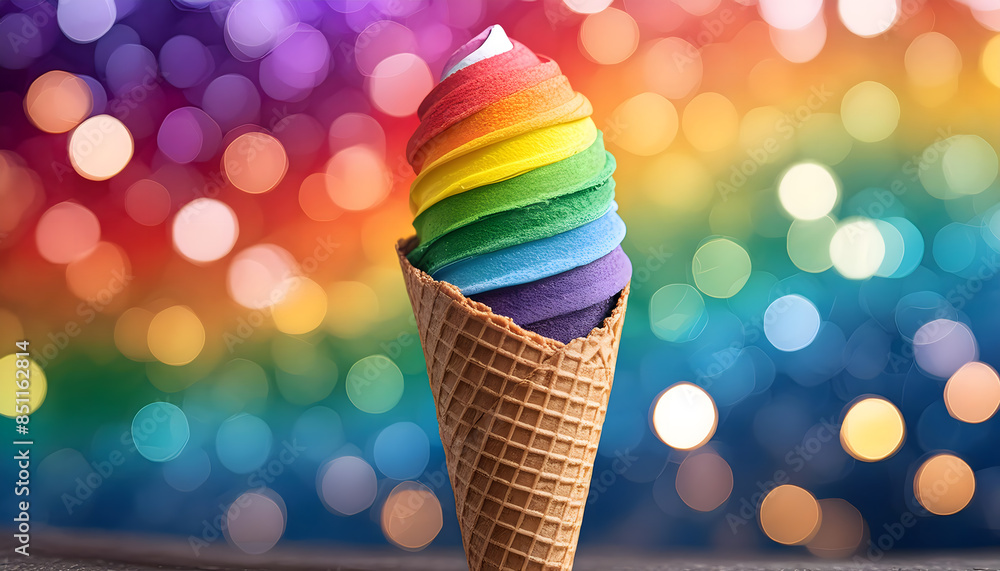 eis, creme, waffel, regenbogen, bunt, close up, borek, farbe, gay ...