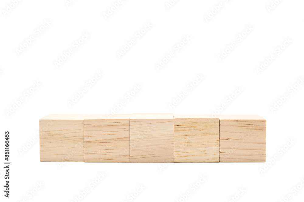 Five blank wooden blocks isolated on white background. Empty wooden ...