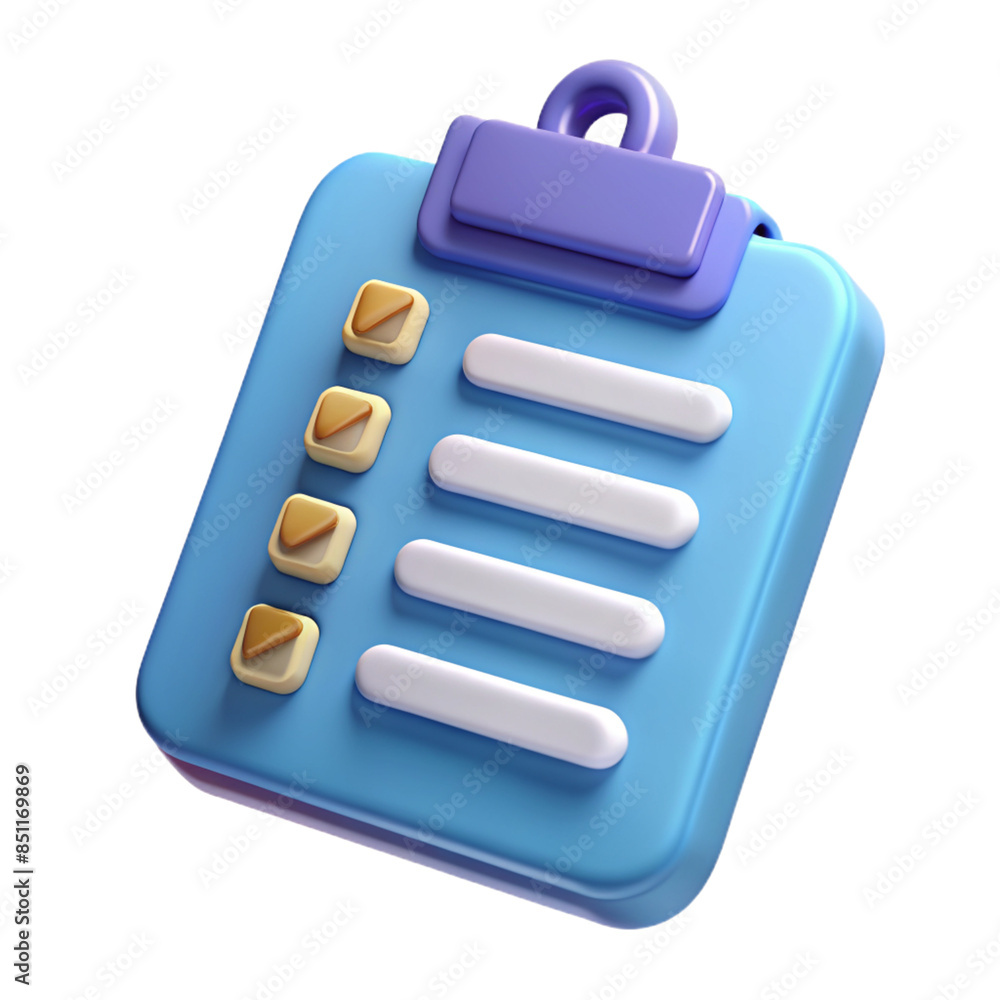 3D Checklist Icon: A vibrant blue and purple 3D checklist icon with a ...