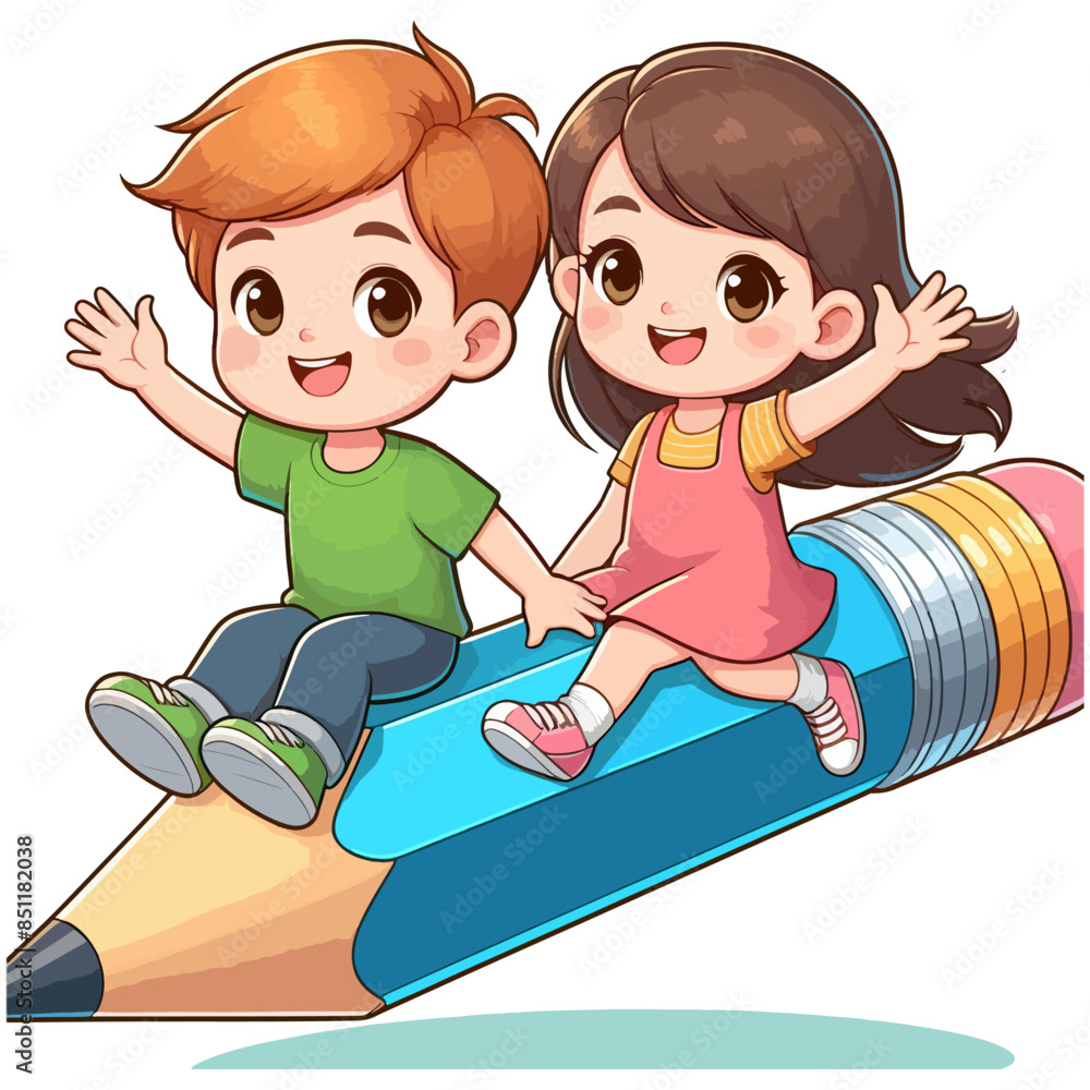 Cute happy School bus cartoon with children character on white ...