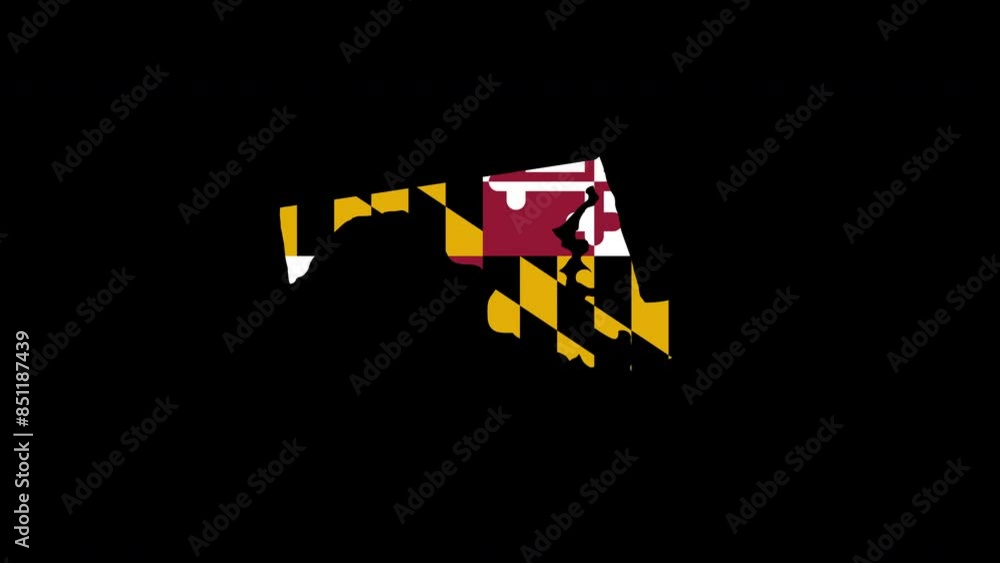 Maryland state flag United States map outline zoom black background ...