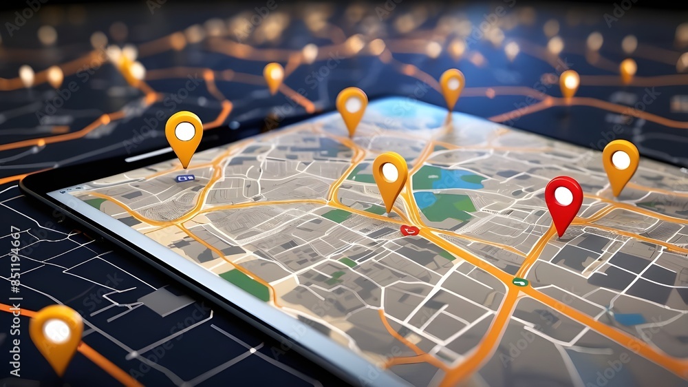 close up of a map of the city,map on the street,street map with a pin ...