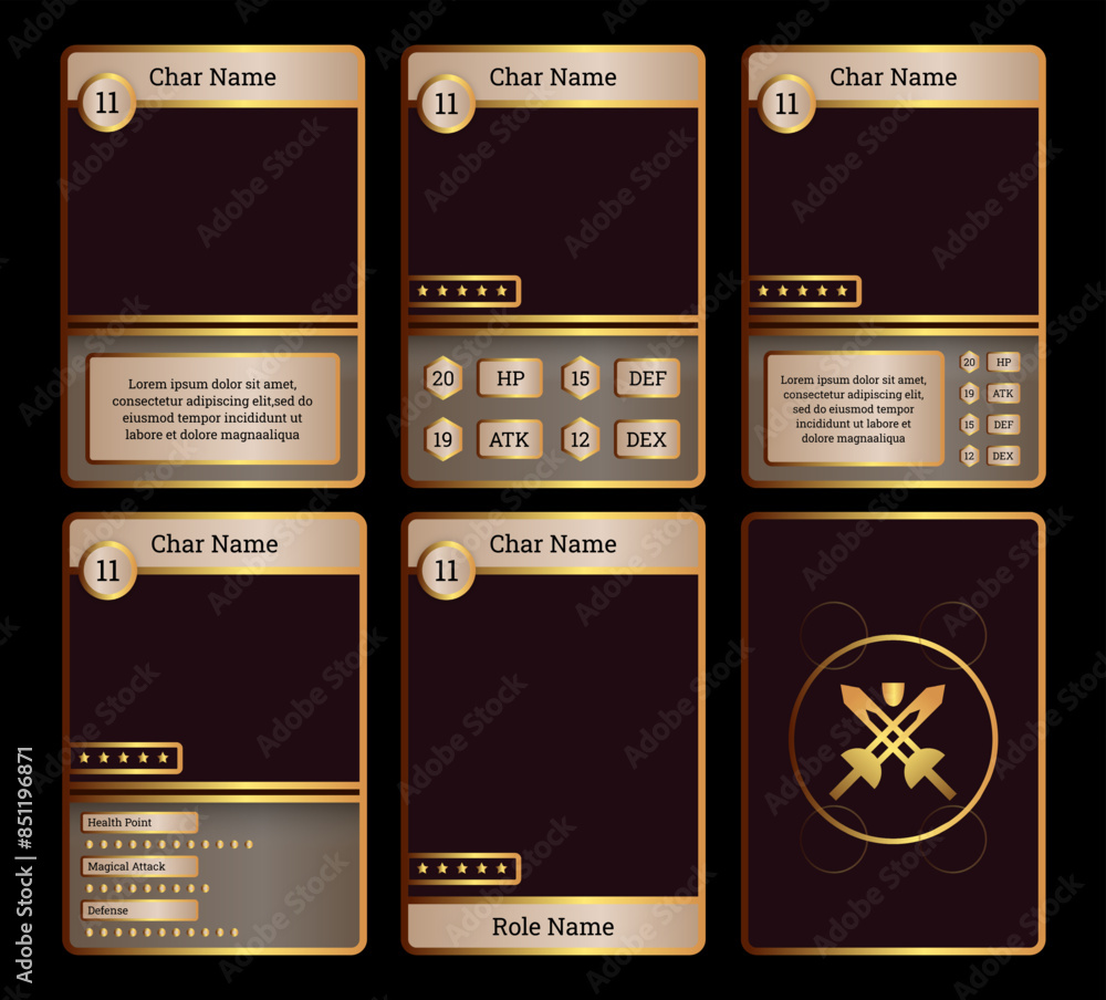 card game design with a turn-of-the-century theme and golden colors ...